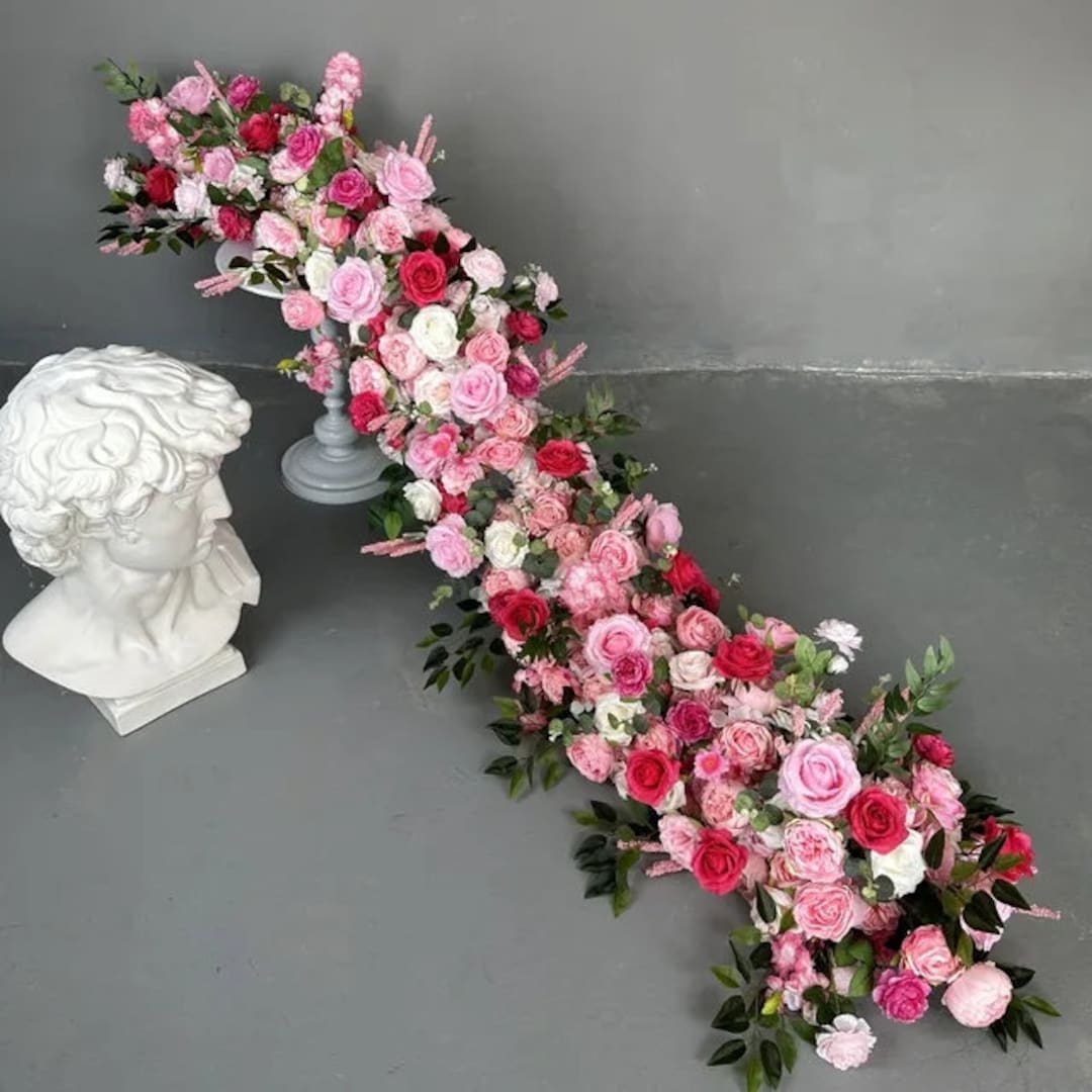 Hot Pink&pink Rose Greenery Flower Runner,flower Garland Wedding ...