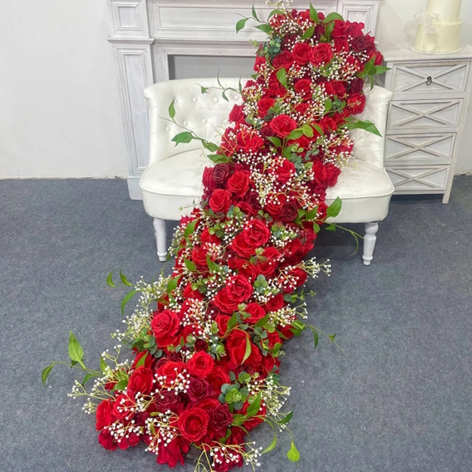 Red Rose Flower Runner,babysbreath Wedding Flower Garland,greenery ...