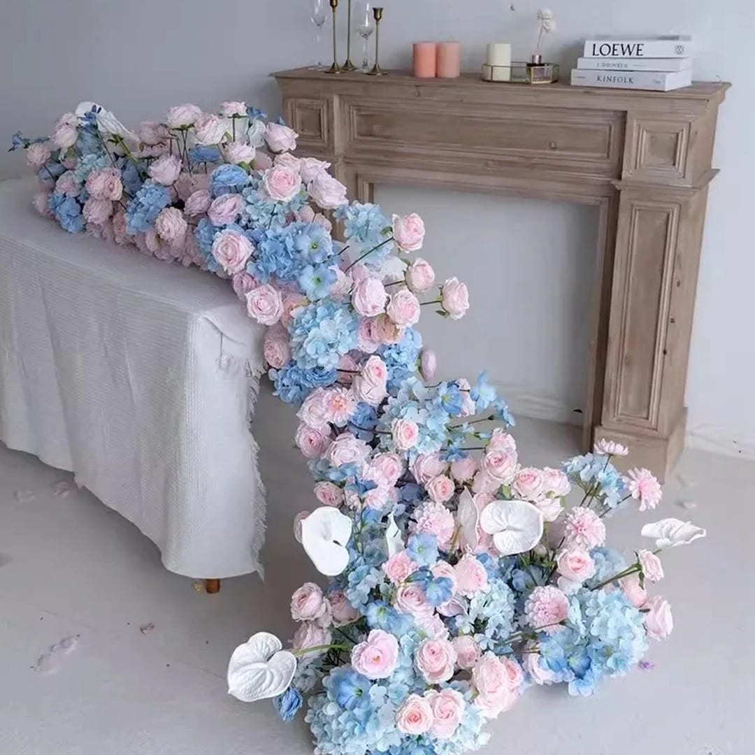 Wedding Backdrop Artificial Flower Runner,blue Pink Wedding Arch Flower ...
