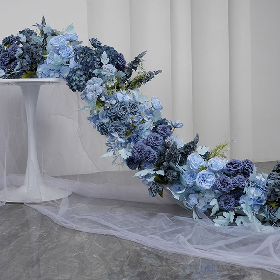 Light Blue Peony Flower Runner,dusty Blue Flower Garland Arch Wedding ...