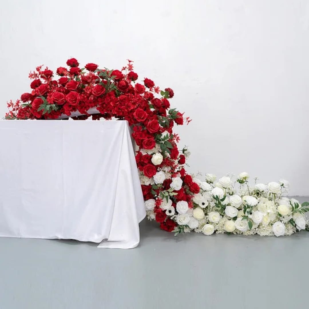 Gradient Red Ivory Rose Flower Runner,silk Flower Garland Arch Wedding ...