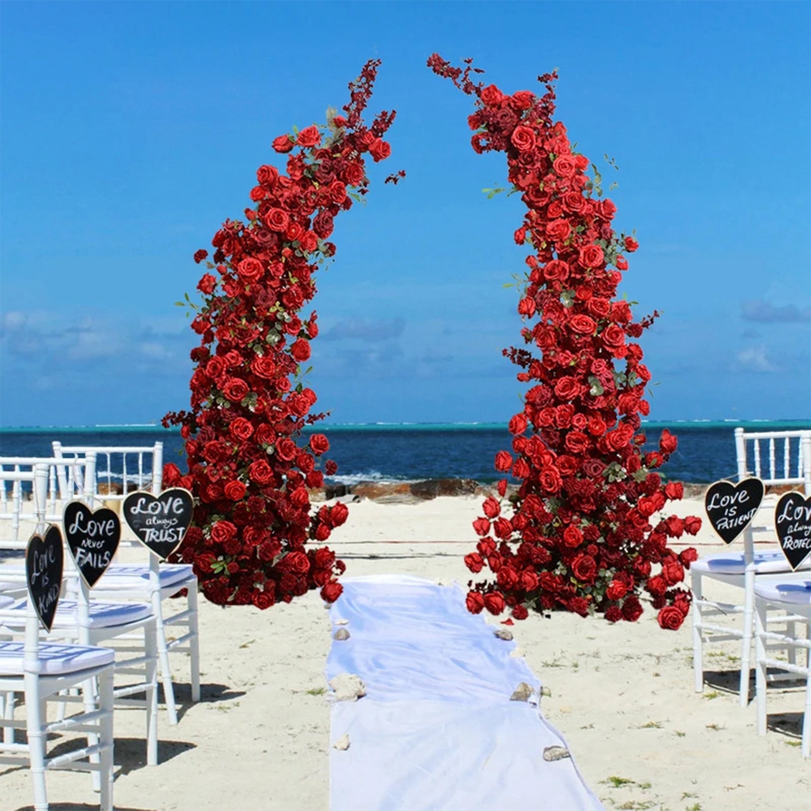 Retro Blush Burgundy Rose Greenery Wedding Flower Arrangement Horn Arch ...