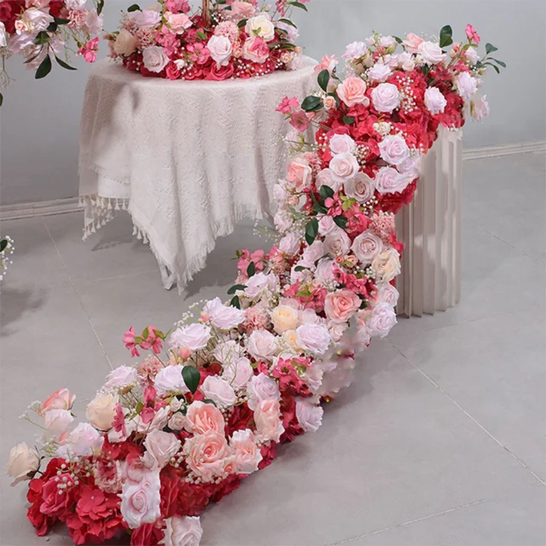 Gypsophila Garland,pink Peach Pink Rose Flower Runner,wedding Reception ...