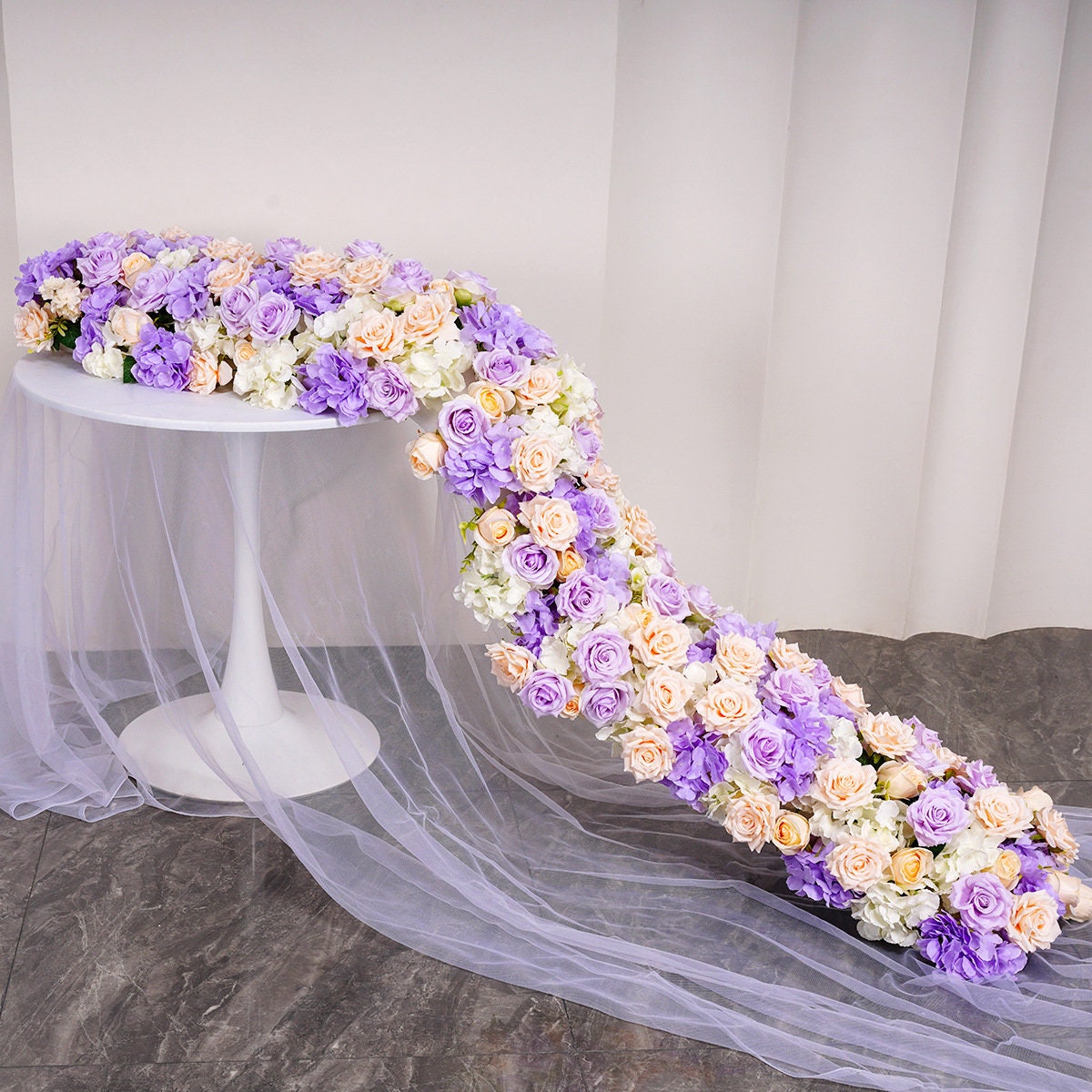 Blue Ivory Rose Table Flower Runner,greenery Flower Row,flower Garland ...