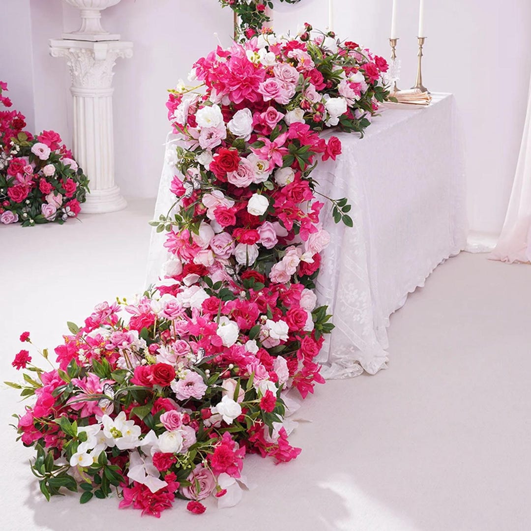 Hot Pink Table Flower Runner,flower Arch Wedding Reception,pink Flower ...