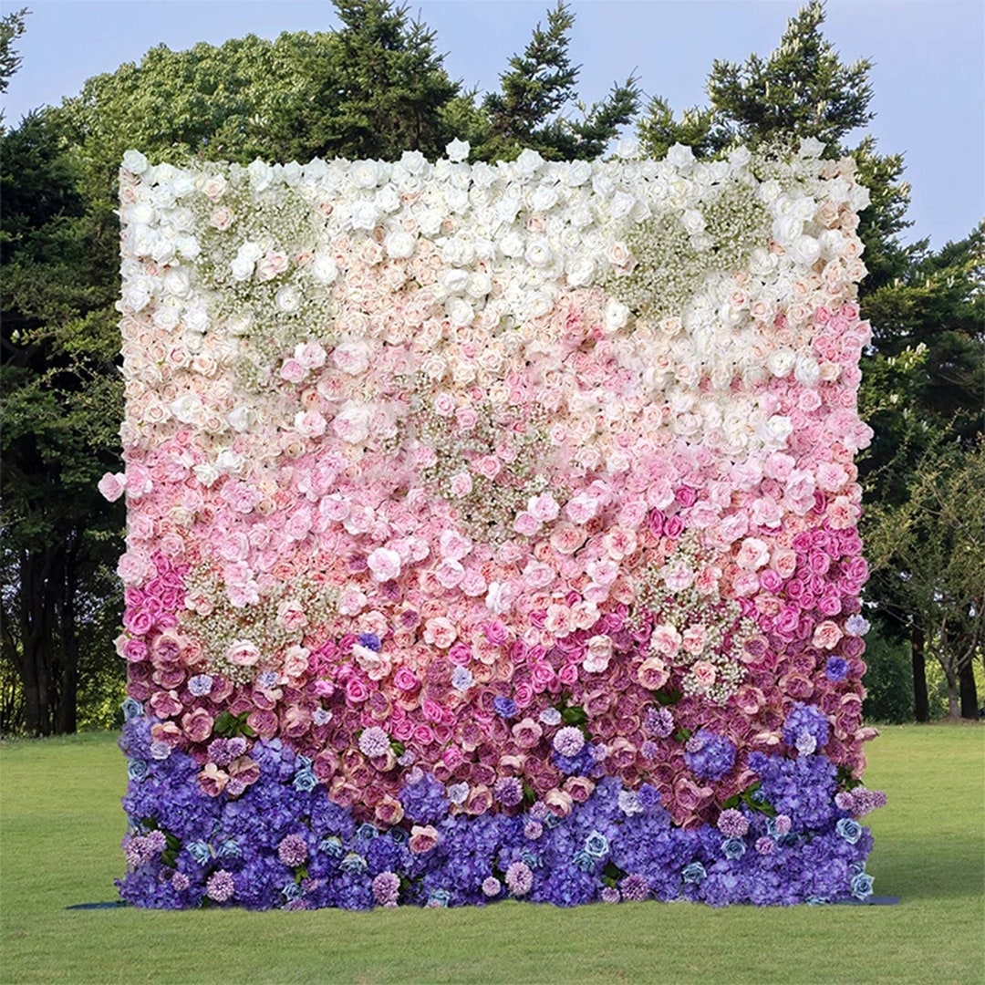 5D Luxury Gradient Rainbow Rose Babysbreath Flower Wall,roll up Cloth ...