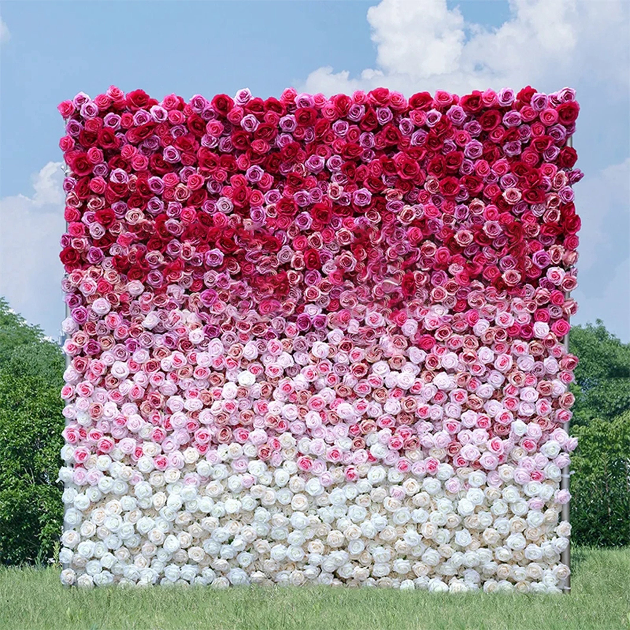 5D Luxury Red Rose Wedding Flower Wall,roll up Cloth Fabric Scarlet Red ...