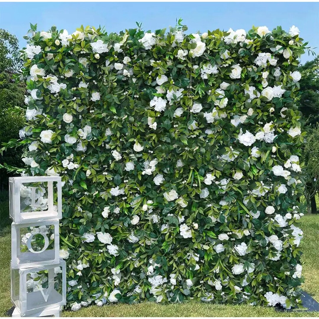 White Rose With Full Greenery Wedding Flower Wall,5d Rolling up Cloth ...