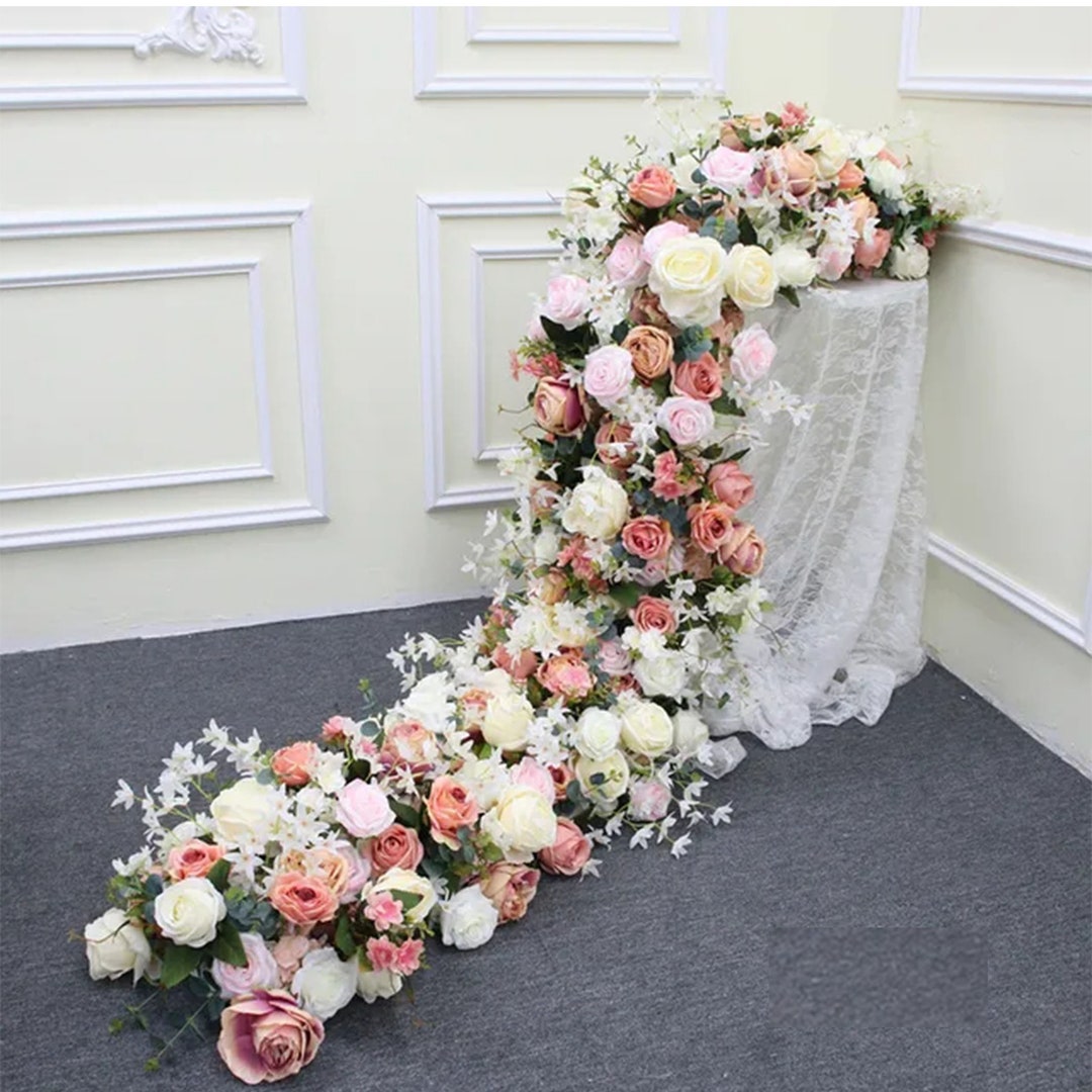 Stair Aisle Flower Row,blush Rose Flower Runner,pink White Flower ...