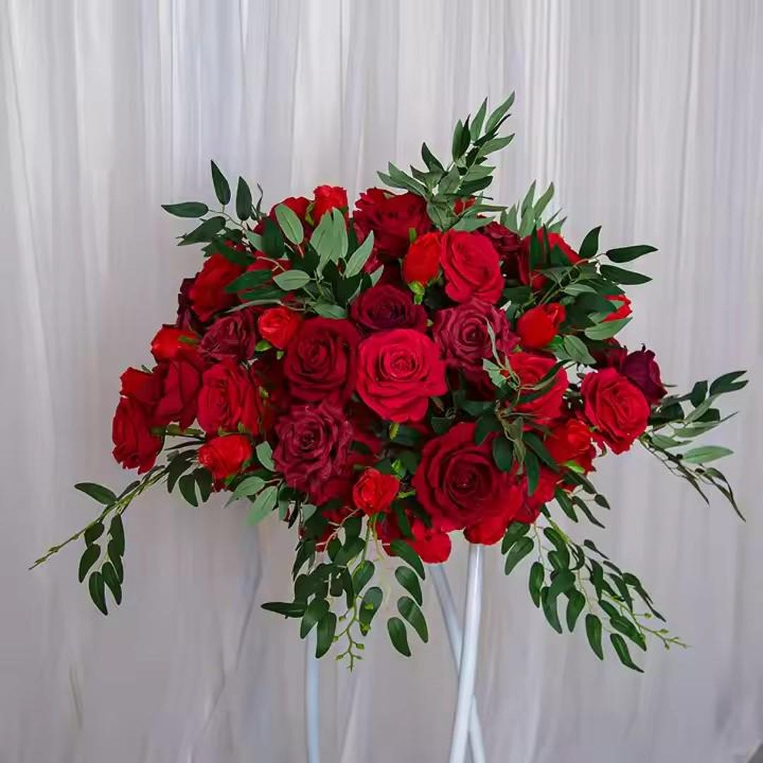 Romantic Red Rose Green Leaf Flower Ball,elegant Dark Red Flower Ball ...