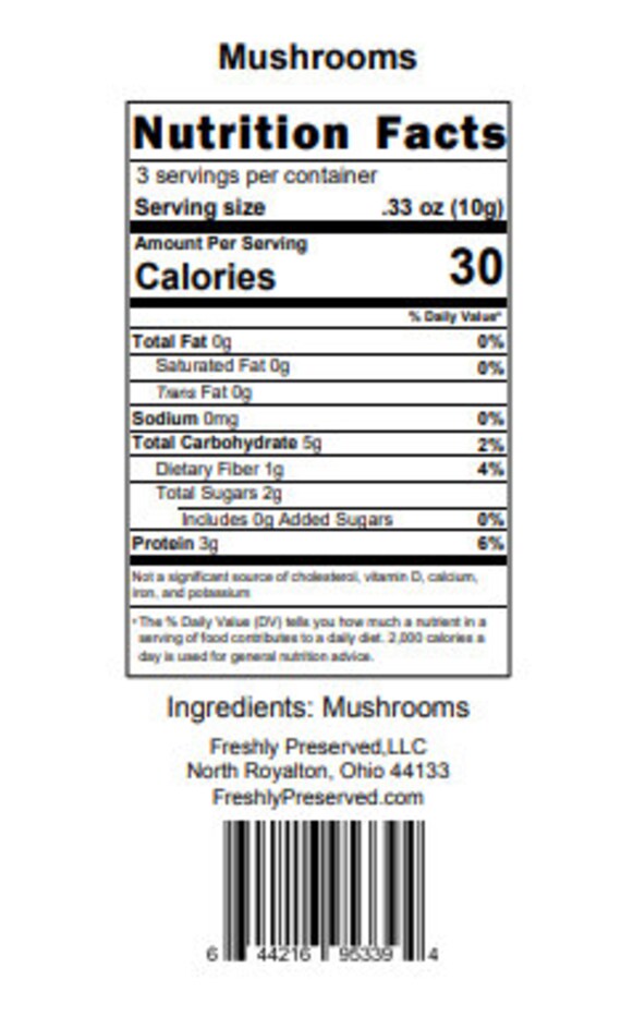 Dried Mushrooms Label