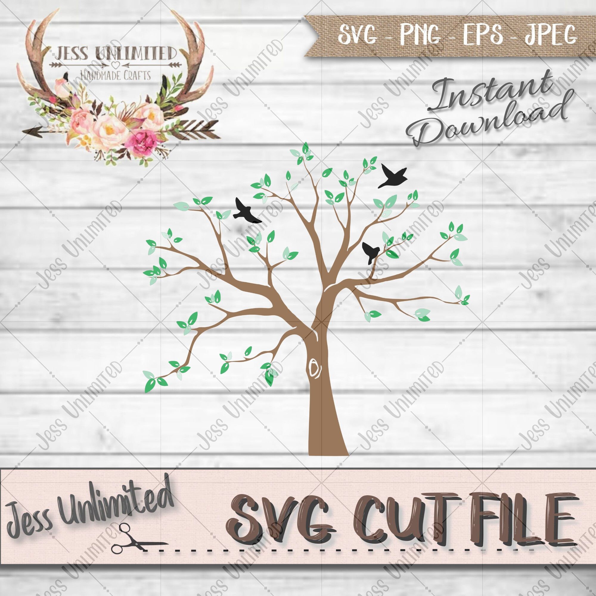 Tree SVG Wall Decal Tree Tree with Birds SVG File | Etsy
