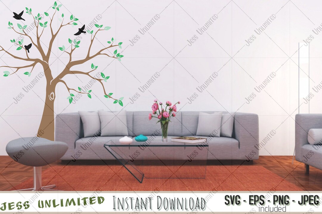 Tree SVG || Wall Decal || Tree || Tree With Birds SVG File || Bird SVG ...