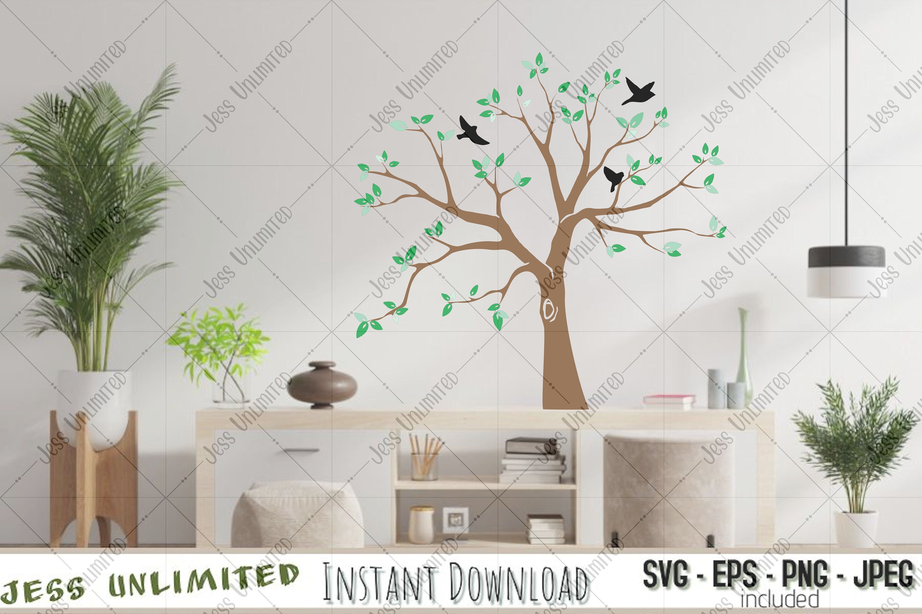 Tree SVG Wall Decal Tree Tree with Birds SVG File | Etsy
