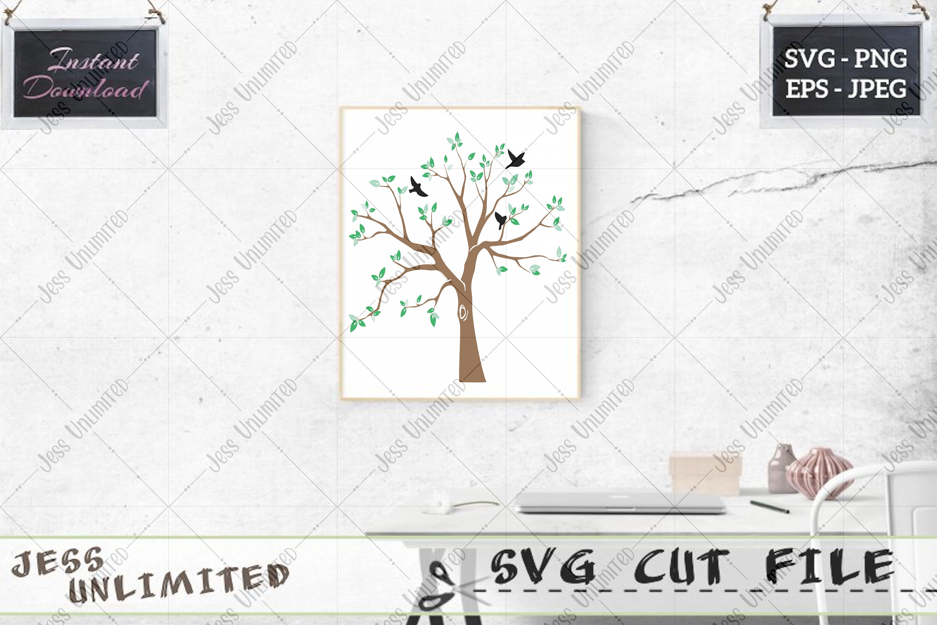 Tree SVG Wall Decal Tree Tree with Birds SVG File | Etsy