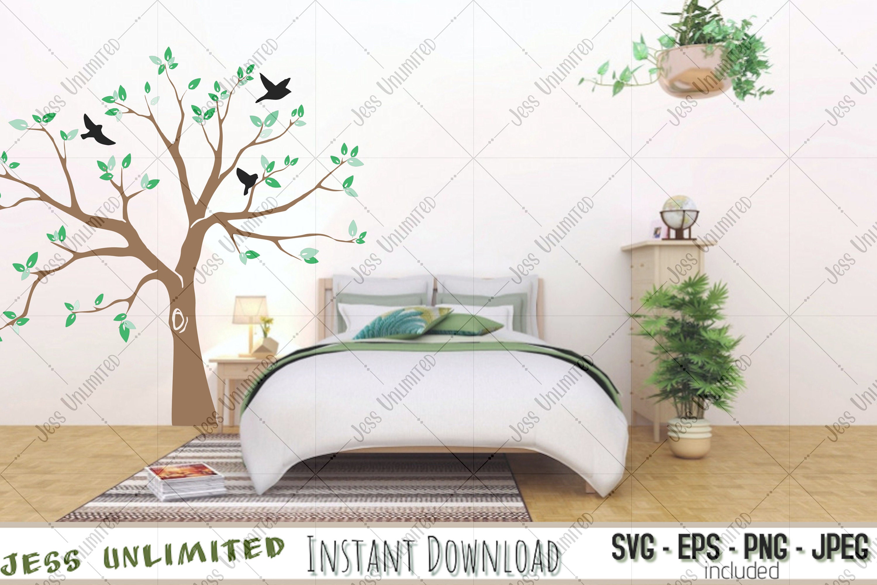 Tree SVG Wall Decal Tree Tree with Birds SVG File | Etsy