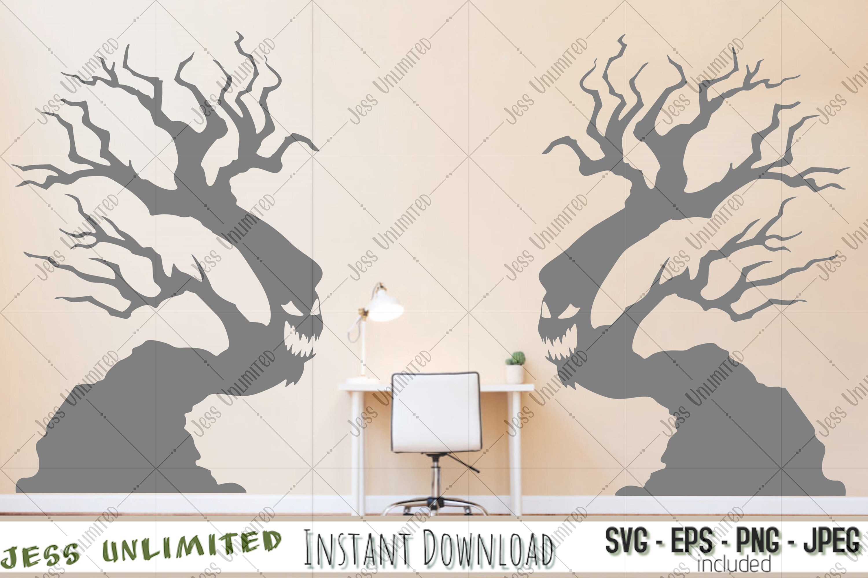 Haunted Tree SVG Wall Decal Spooky Tree Halloween SVG - Etsy