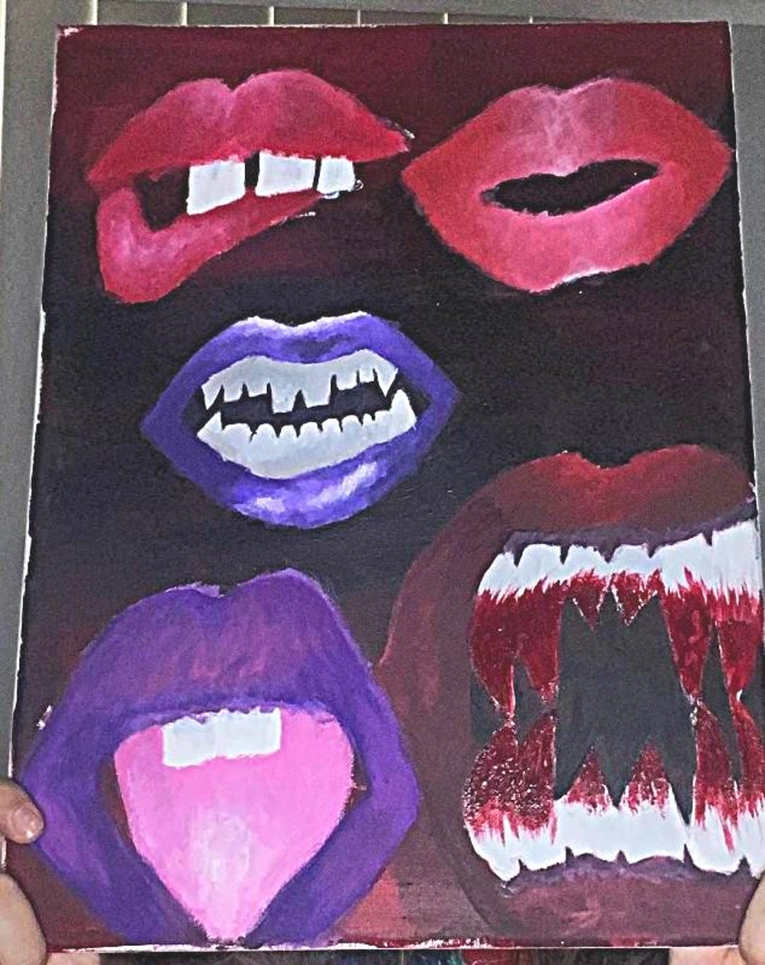 Gothic Lips Acrylic Painting on Canvas – 11x15 Inch Vibrant Red, Pink ...