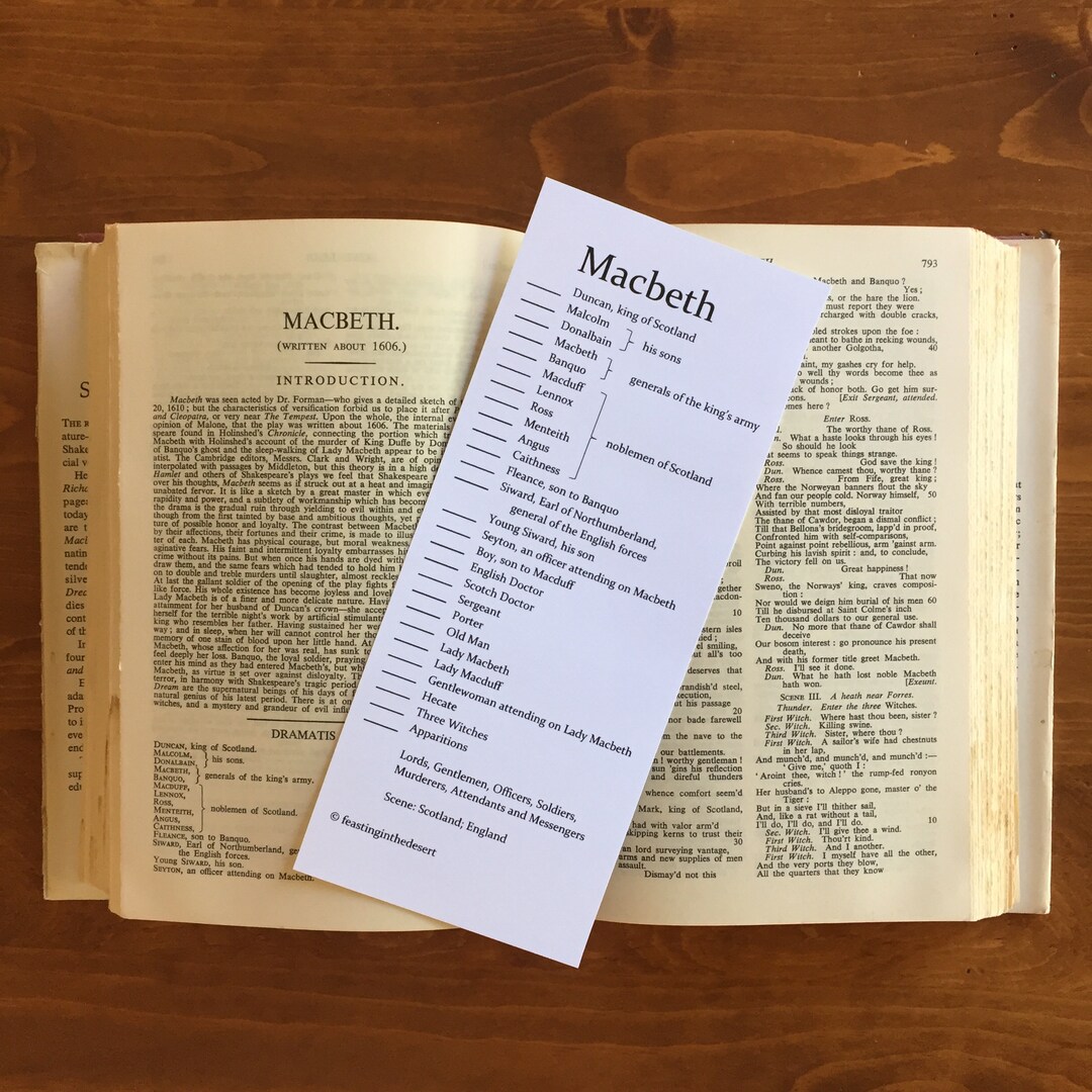 Shakespeare Macbeth Character Bookmark - Homeschool, Classroom, Drama ...