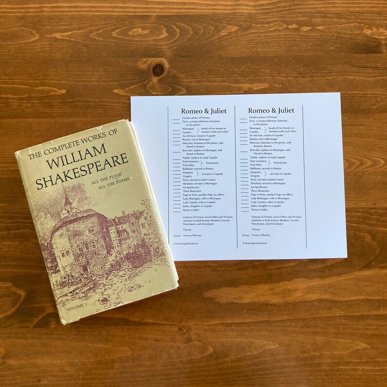 Shakespeare Romeo and Juliet Character Bookmark - Homeschool, Classroom ...