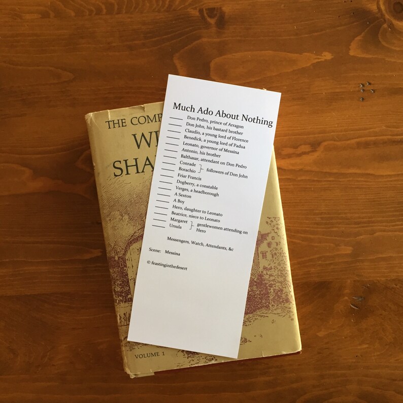 Shakespeare Much Ado About Nothing Character Bookmark - Homeschool ...
