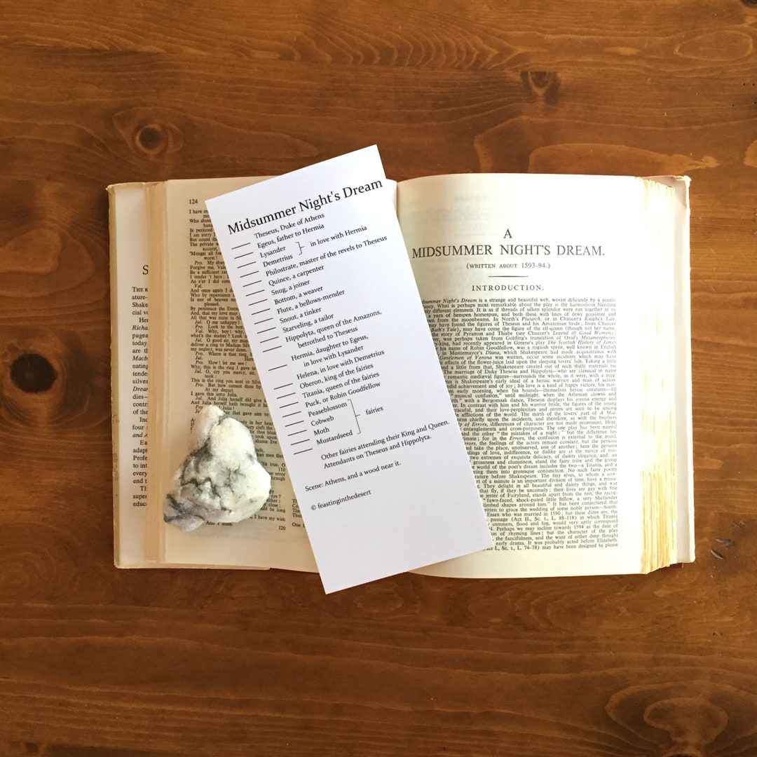 Shakespeare Midsummer Night's Dream Character Bookmark - Homeschool ...