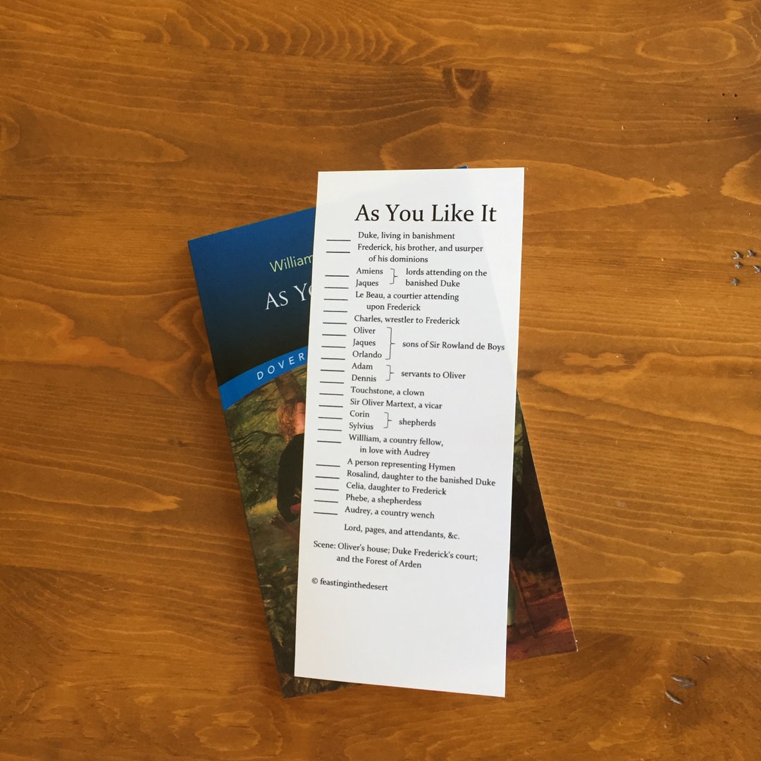 Shakespeare as You Like It Character Guide Bookmark (PDF) - Etsy