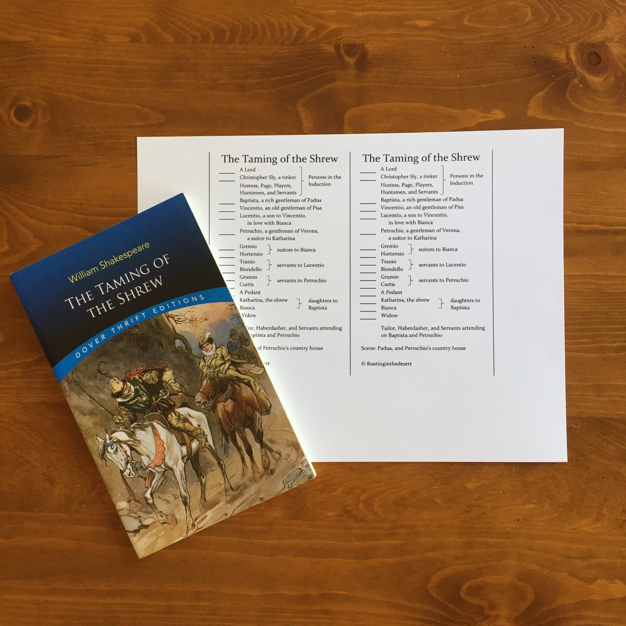 Shakespeare Taming of the Shrew Character Bookmark | Etsy