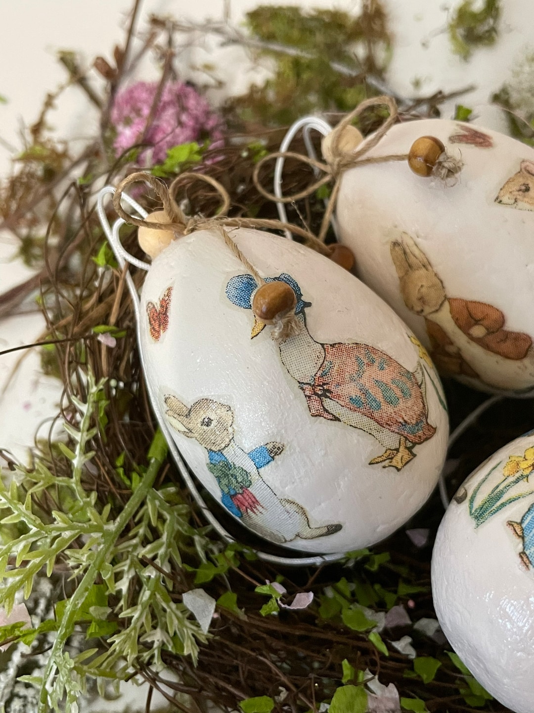 Set of 6 Decoupage Peter Rabbit and Friends Easter. Hanging Decorations ...