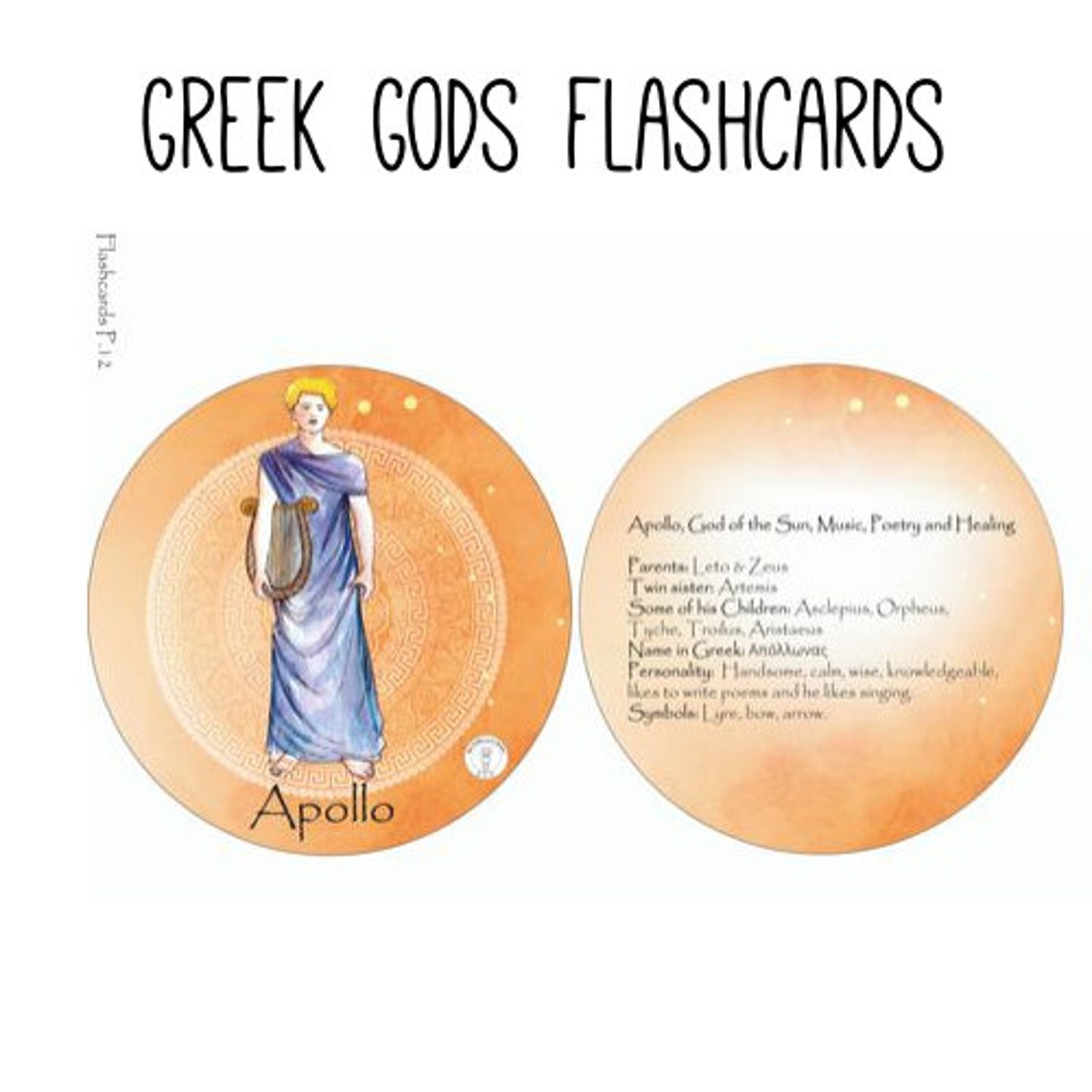 Greek Gods Flashcards/Basic Info about 12 Greek Gods and | Etsy