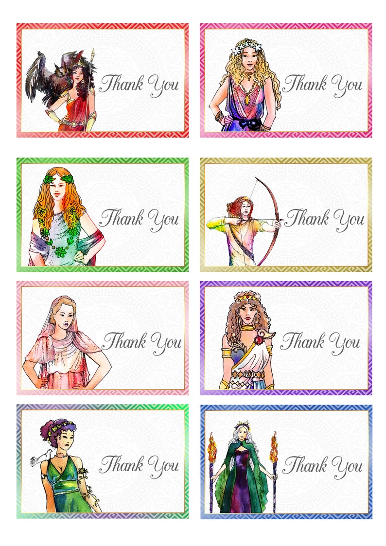 Greek Goddesses Thank you cards/8 thank you cards templates | Etsy