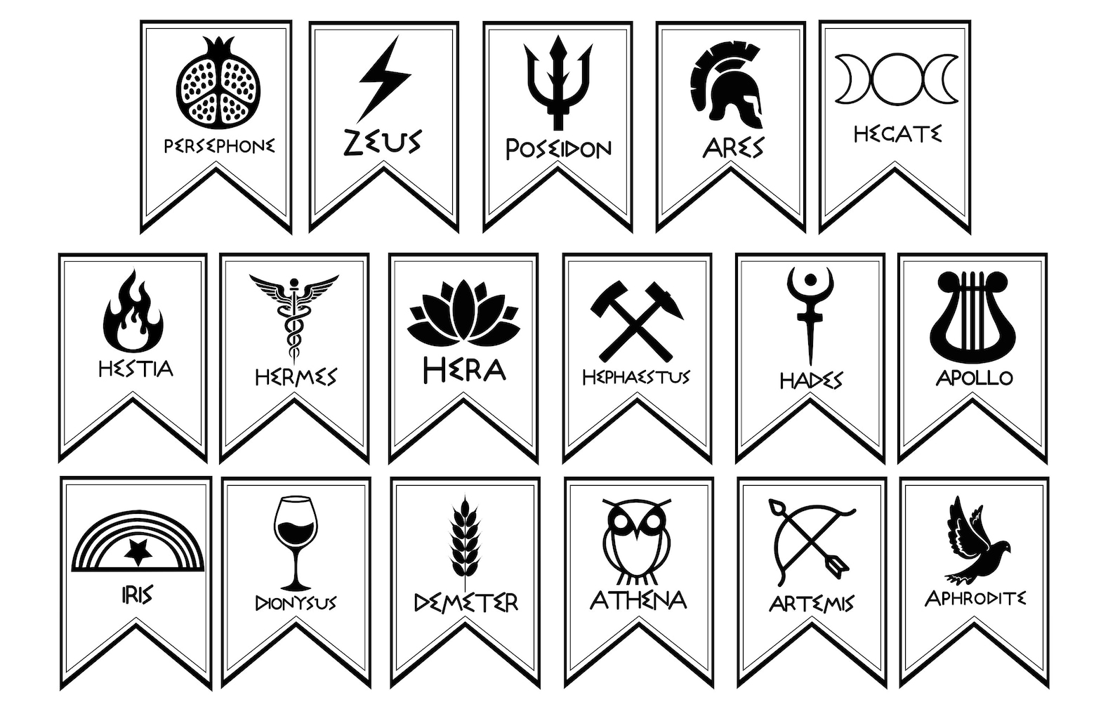 Greek Gods Symbols Banner Big Version/percy Jackson - Etsy Greek Gods Symbols Banner Big Version/percy Jackson - Etsy