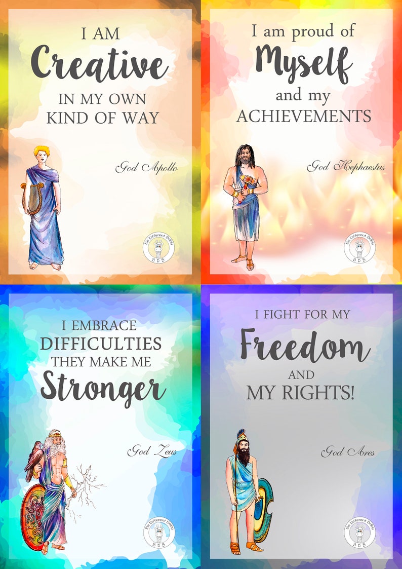 Greek Gods Affirmation Cards: Mythology Inspiration (set of 12) - Etsy