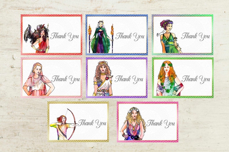 Greek Goddesses Thank You Cards: 8 Printable Templates (digital ...