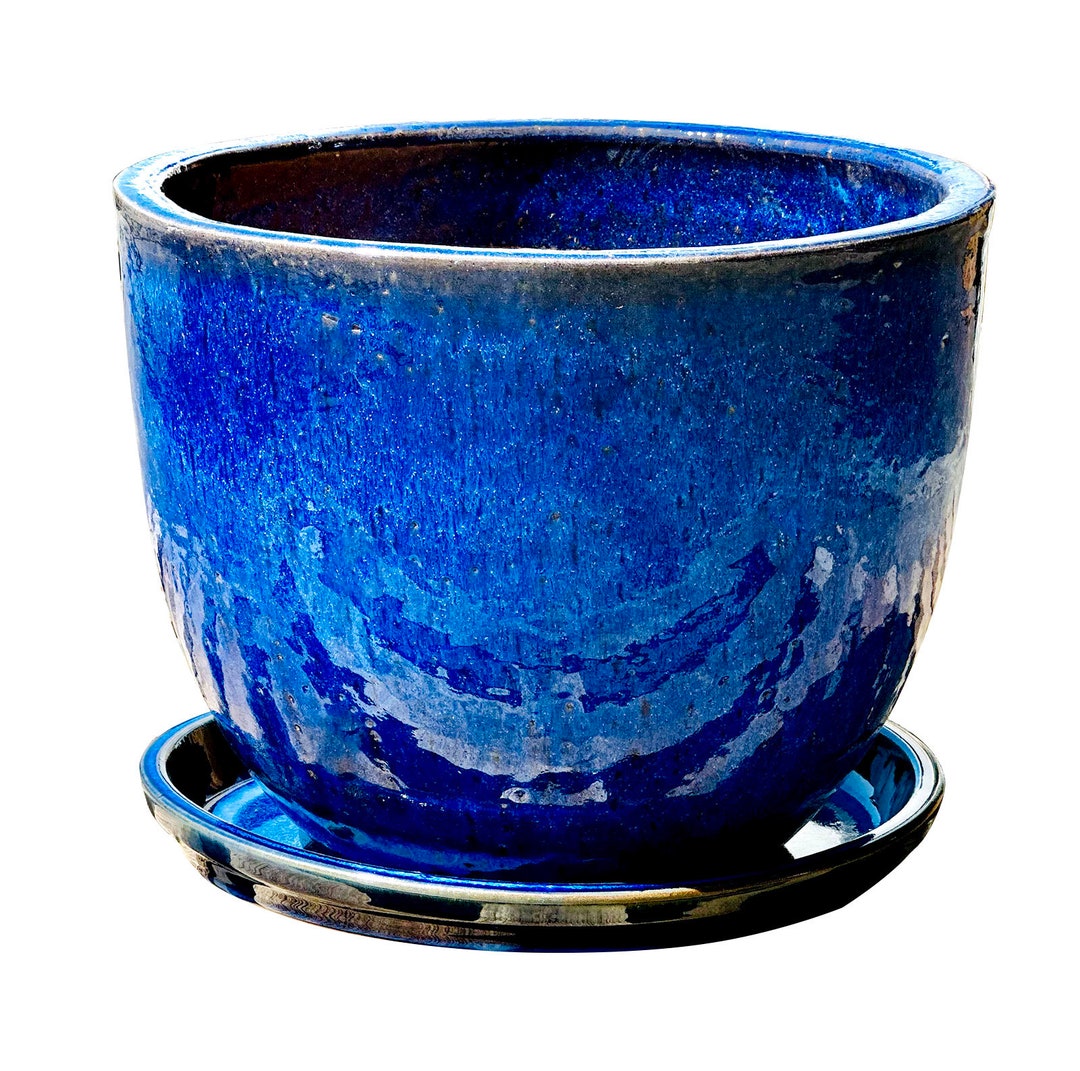 Contemporary Large Ceramic Planter With Ceramic Planter Saucer - Indoor ...