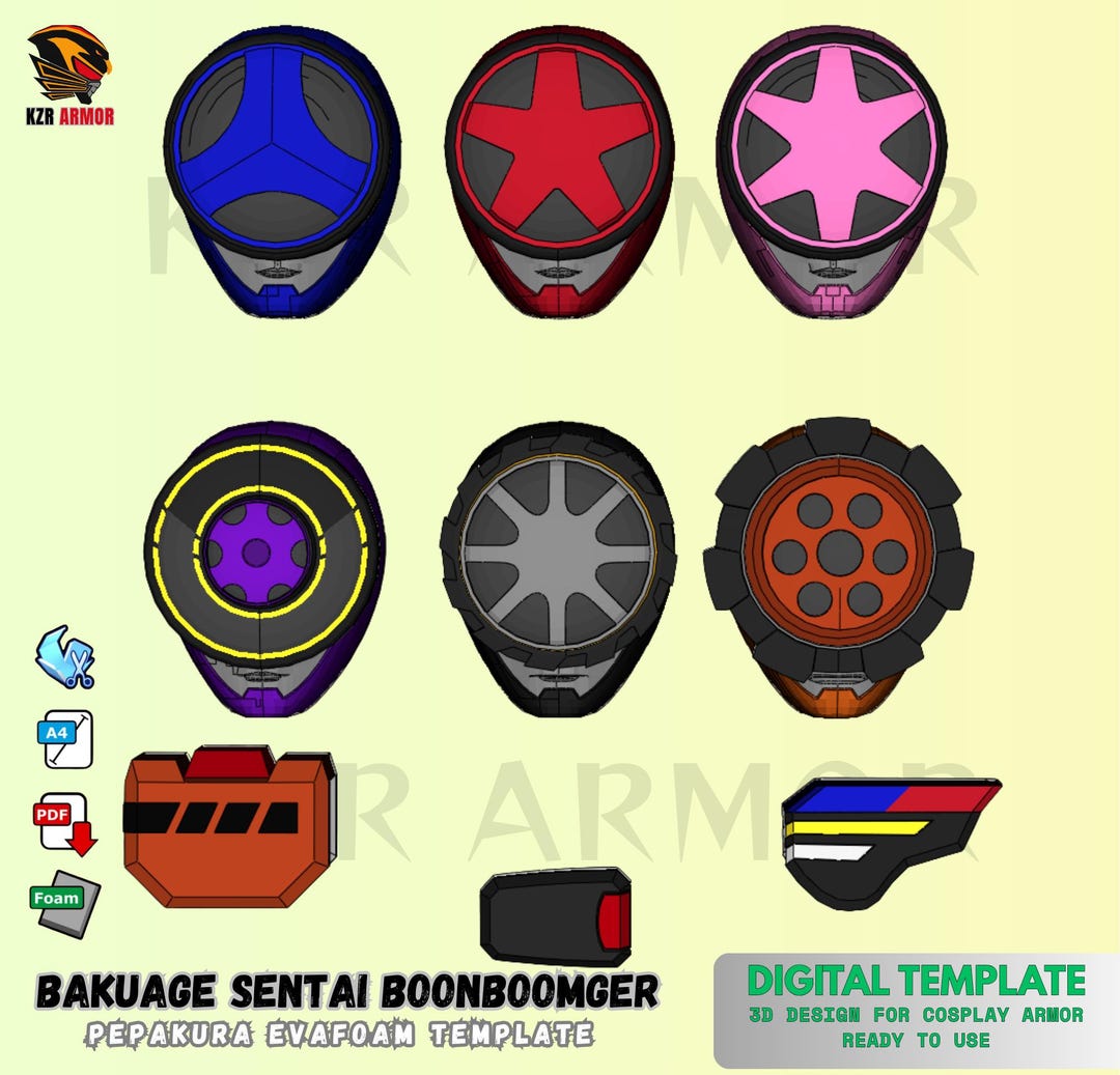Bakuage Sentai Boonboomger Pack Helm and Gear Digital Template EVAFOAM ...