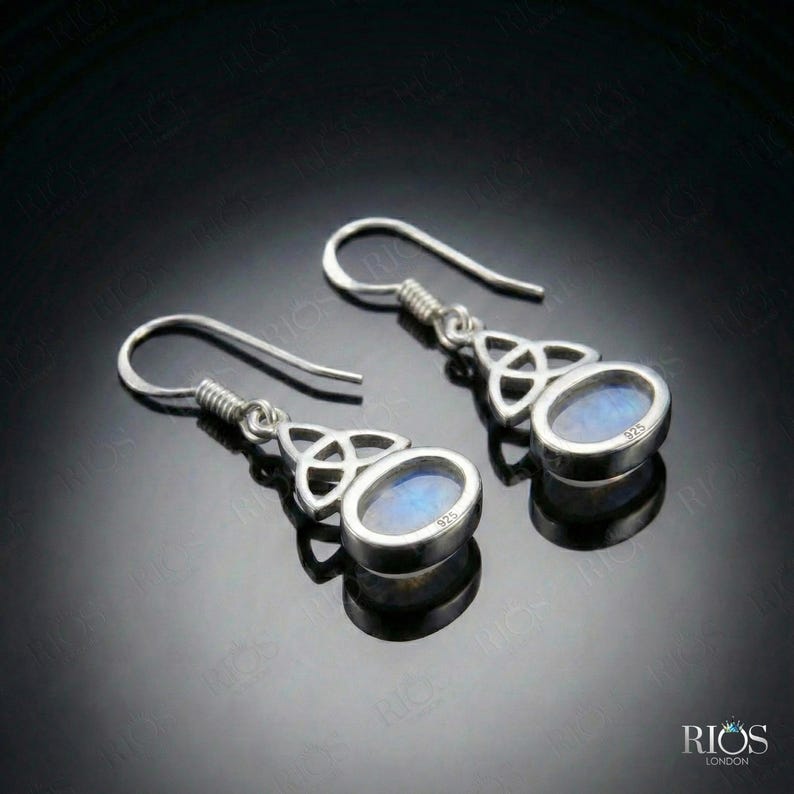 Natural Moonstone Celtic Trinity Knot Drop Earrings, 925 Sterling ...