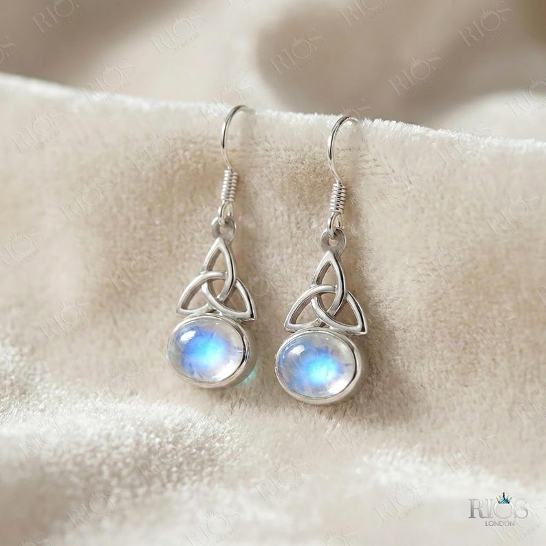 Natural Moonstone Celtic Trinity Knot Drop Earrings, 925 Sterling ...