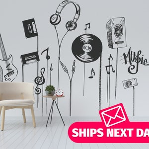 Black and White Music / Funky Wall Mural, Peel and Stick Removable ...