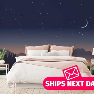 Night Sky Forest Wallpaper – Moonlit Pines Mural (peel & Stick or Non ...
