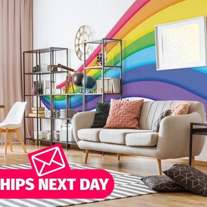 Wavy Rainbow Wallpaper Mural / Bold Colorful Mural Print, Peel and ...
