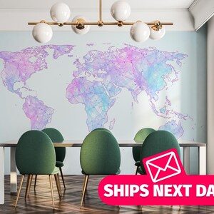 Pastel World Map Removable Vinyl Mural / Gradient Travel Wallpaper ...