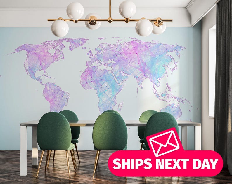 Pastel World Map Wallpaper Mural – Peel & Stick, Gradient Travel - Etsy