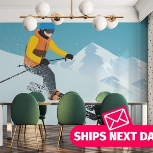 Ski Wallpaper Mural, Peel and Stick Winter Sports Decor - Etsy