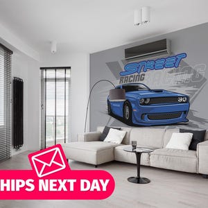 Street Racing Muscle Car Mural – Removable Vinyl Wallpaper - Etsy