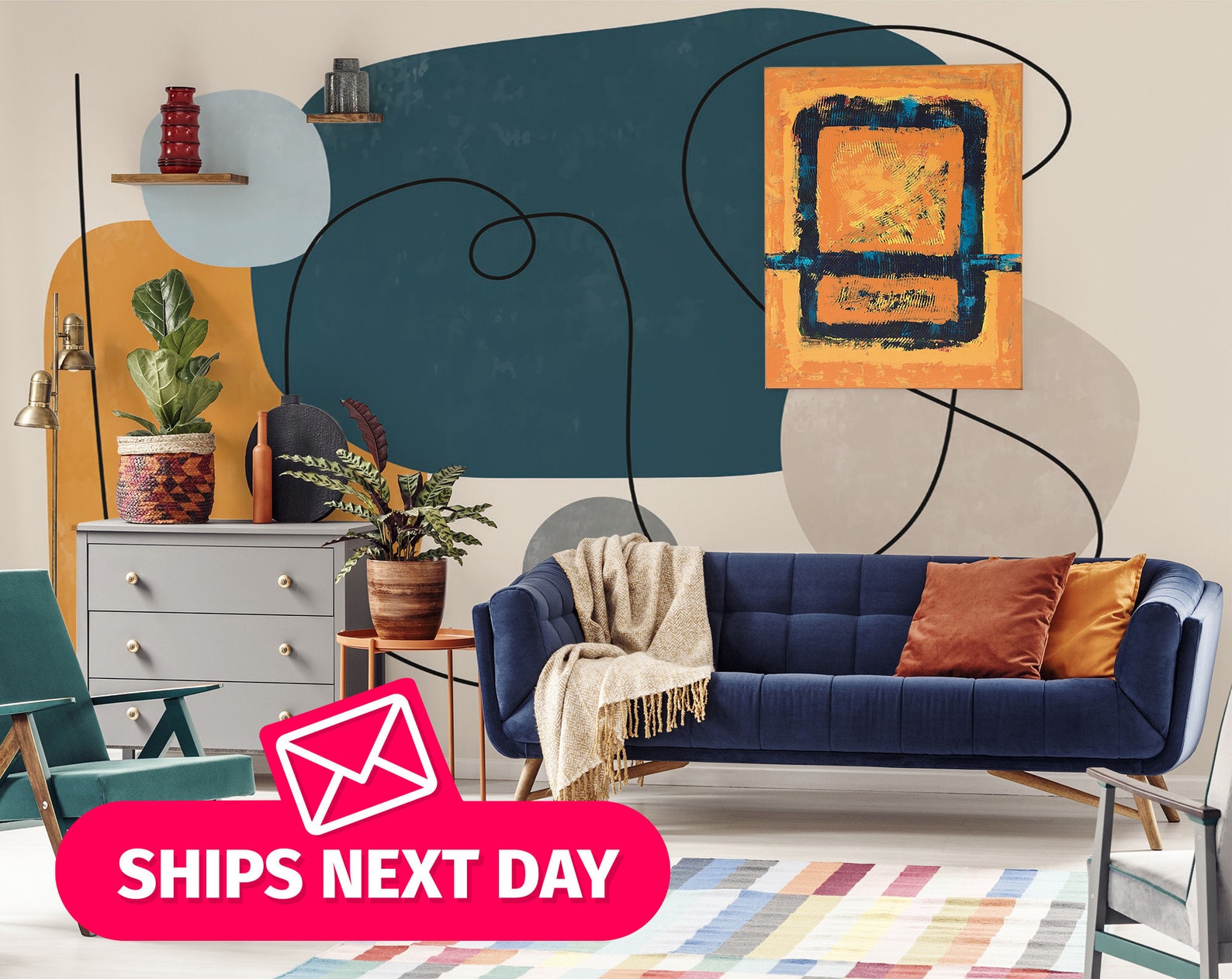 Boho Geometric Wallpaper Mural Bohemian Wall Mural Peel and | Etsy