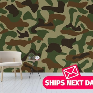 Camo Wallpaper Mural / Camouflage Mural, Peel and Stick Removable Vinyl ...