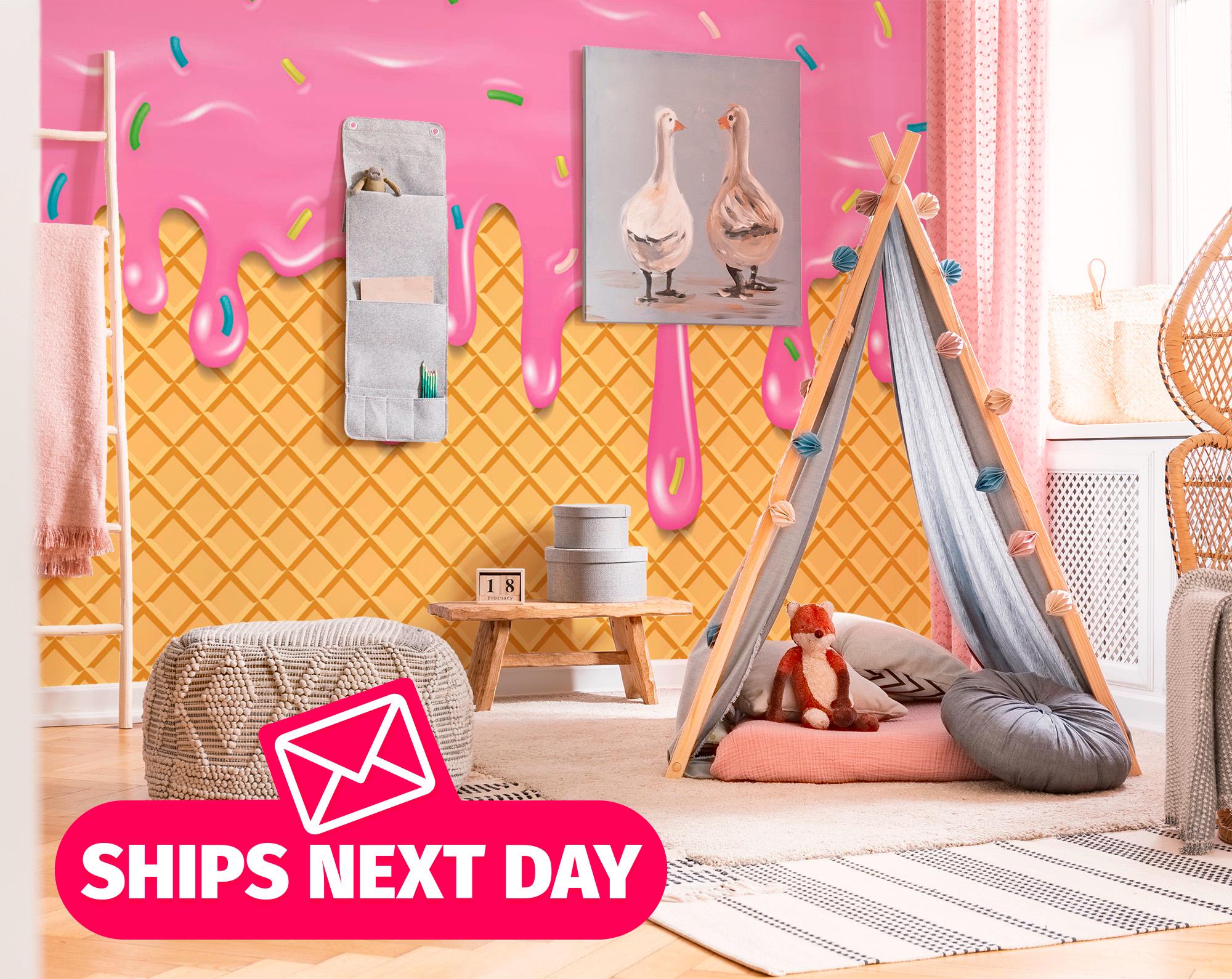 Strawberry Ice Cream Removable Vinyl Mural / Fun Dessert Wallpaper ...