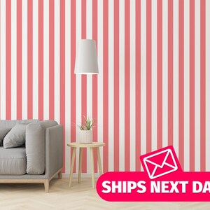 Pink Stripe / Striped Mural, Peel and Stick Removable Vinyl or Fabric ...