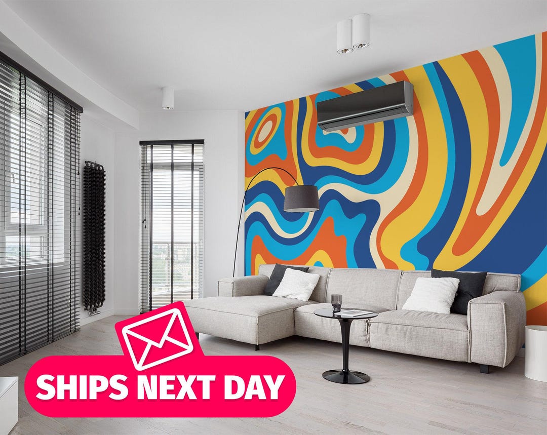 60s Wallpaper Mural / Retro Mural, Peel and Stick Removable Vinyl or ...